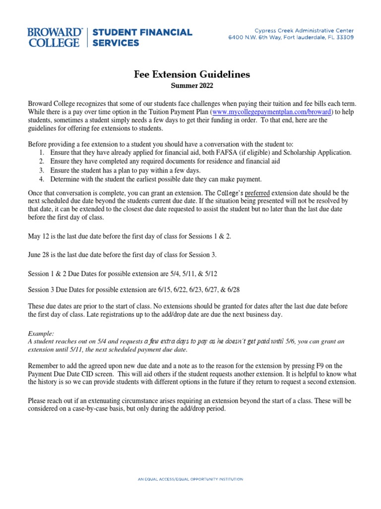 Fee Extension Guidelines for Summer 2022 | PDF | Fee | Tuition Payments