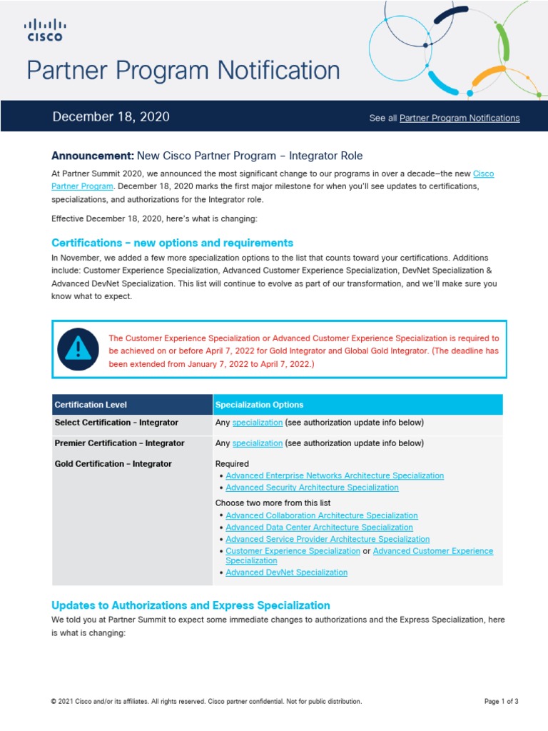 December 18, 2020: Announcement: New Cisco Partner Program - Integrator ...