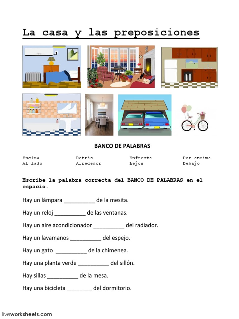 La Casa y Las Preposiciones: Banco de Palabras | PDF