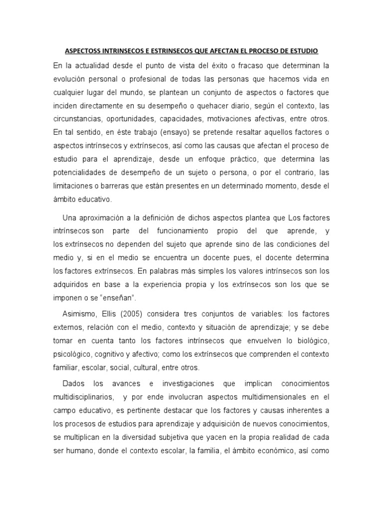 Aspectos Intrinsecos e Extrinsecos | PDF | Aprendizaje | Sicología