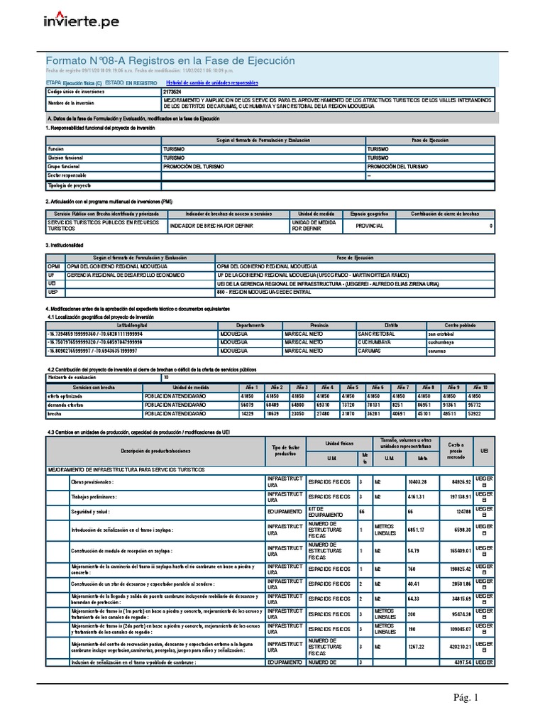 Formato 8-A Registros Fase Ejecucion | PDF | Oferta (economía) | Turismo