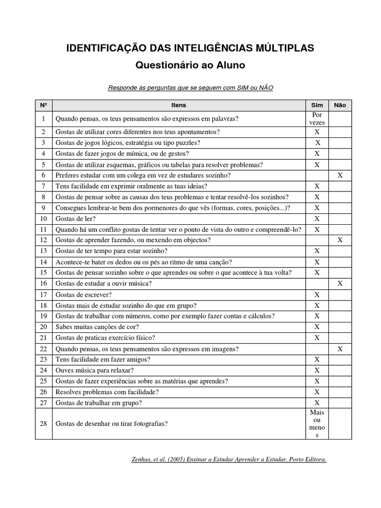 Questionário Inteligências Múltiplas | PDF