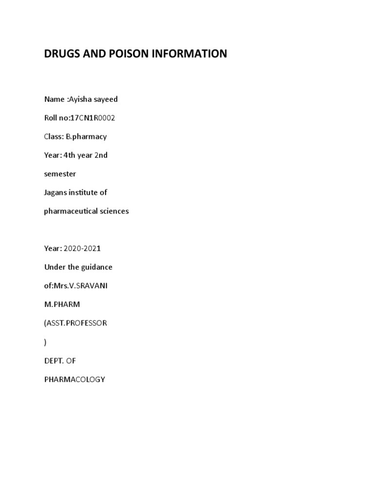 Drugs and Poison Information | PDF | Pharmacy | Pharmacology