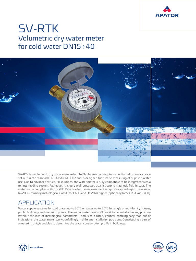 SV-RTK: Volumetric Dry Water Meter For Cold Water DN15÷40 | PDF | Water ...