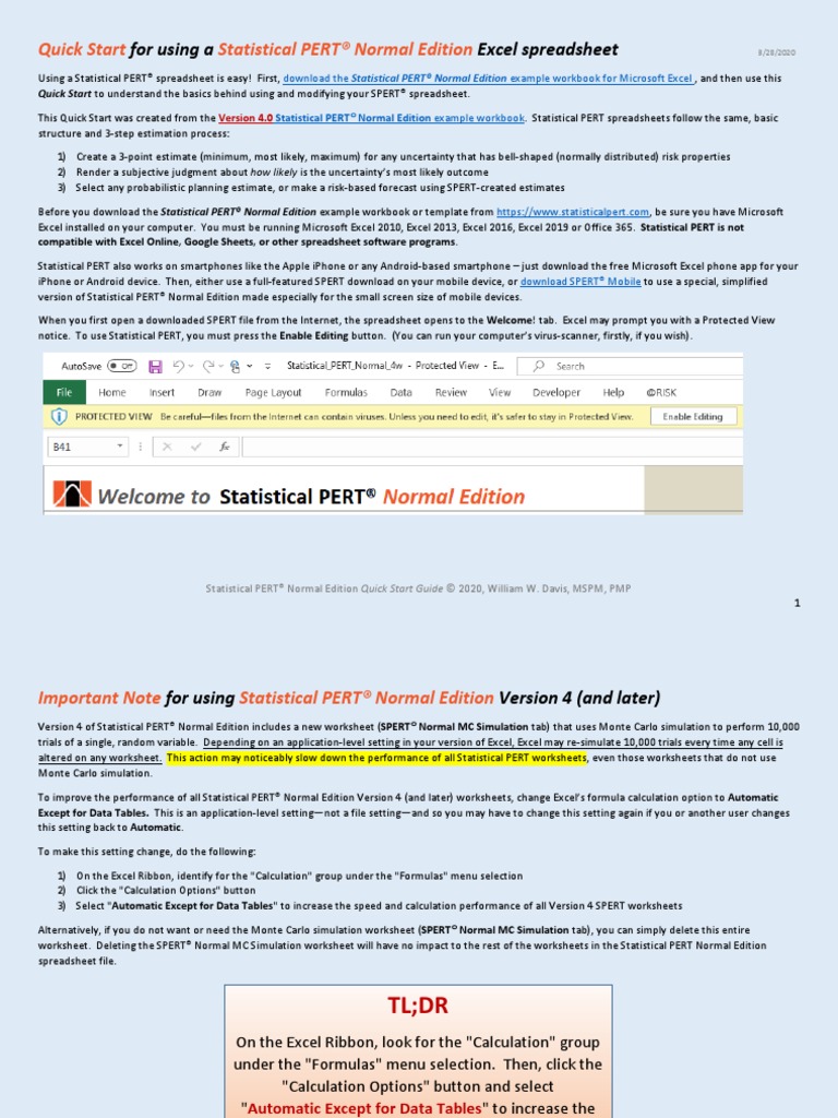 Statistical PERT Normal Edition Quick Start Guide For Version 4 Updated ...