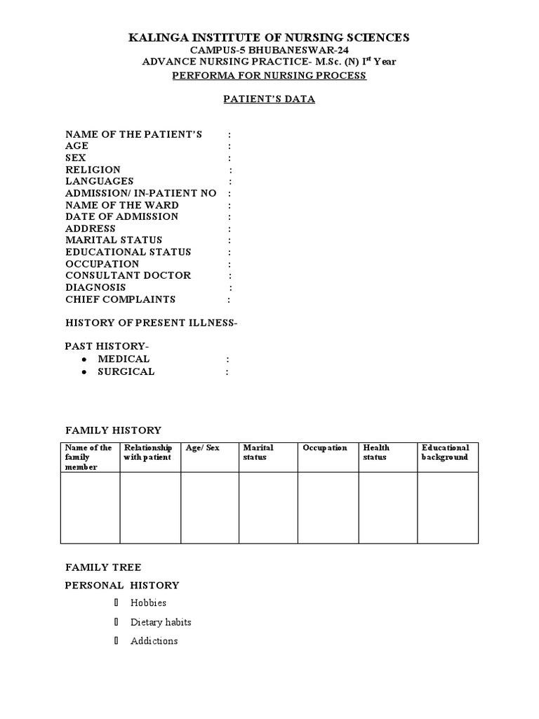 Performa For Nursing Process | PDF