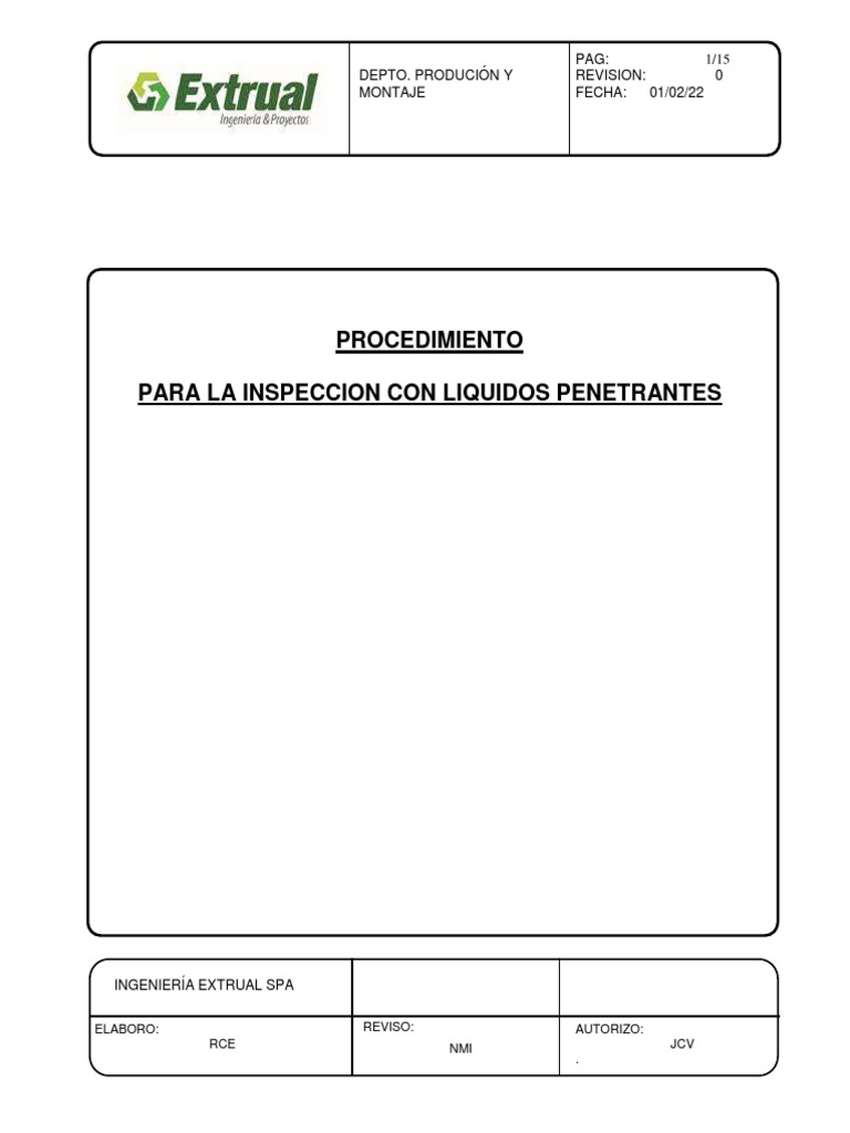 Procedimiento Inspección Líquidos Penetrantes | PDF | Pruebas no ...