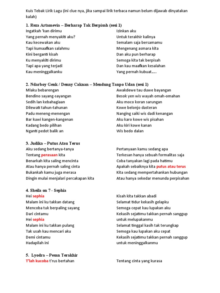 Kuis Tebak Lirik Lagu | PDF