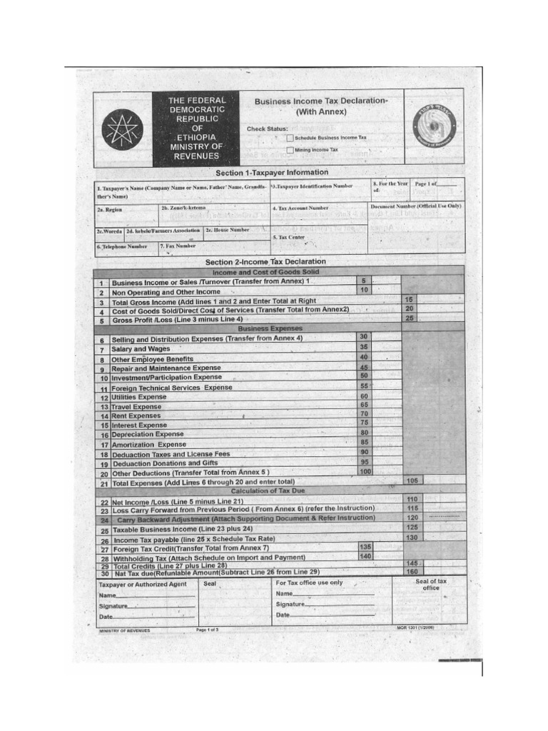 Business Income Tax Declaration-With Annex | PDF