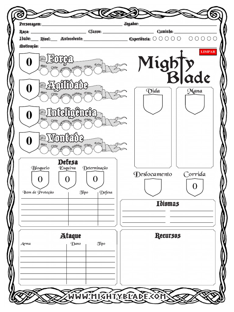 Mighty Blade Ficha Editável | PDF