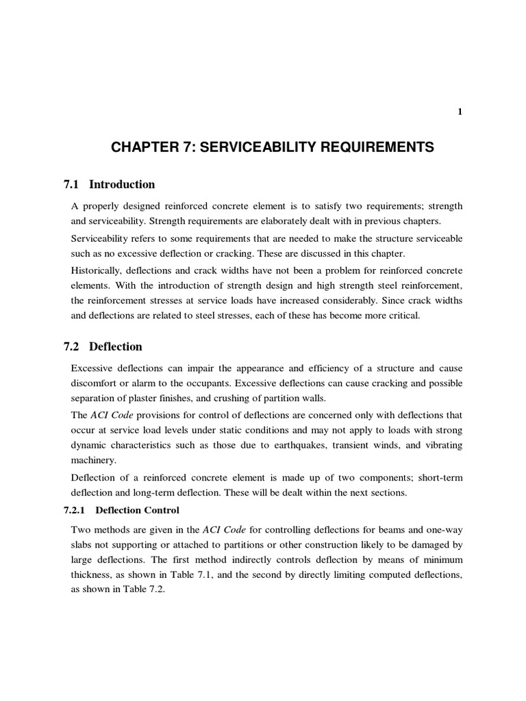 Chapter 7: Serviceability Requirements: 7.2.1 Deflection Control | PDF ...