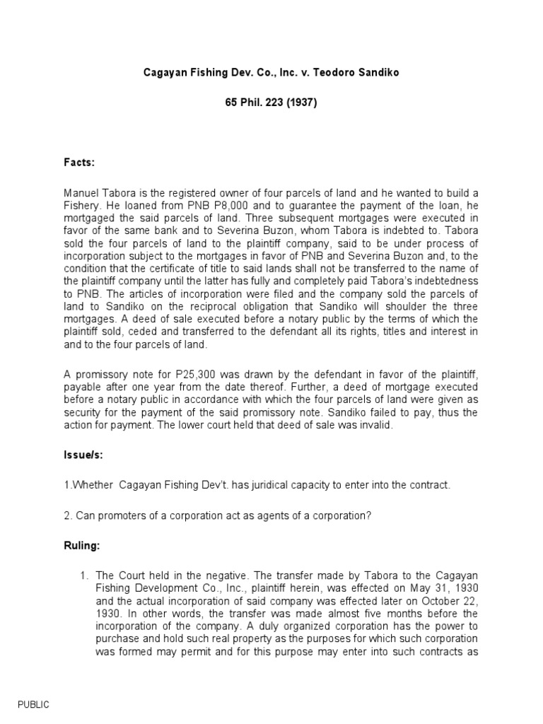 46 Cagayan Fishing Dev. Co., Inc. v. Teodoro Sandiko (1937) | PDF ...