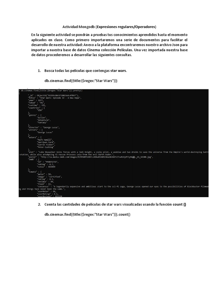 Actividad MongoDB: Consultas y Actualizaciones | PDF | Guerra de las Galaxias | George Lucas