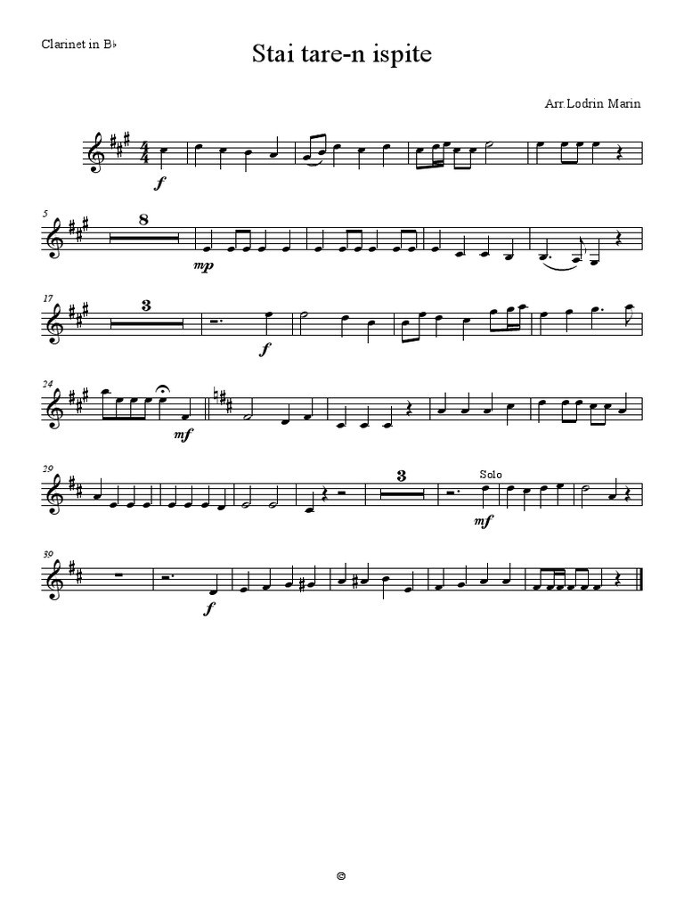 Stai Tare-N Ispite Clarinet in B | PDF