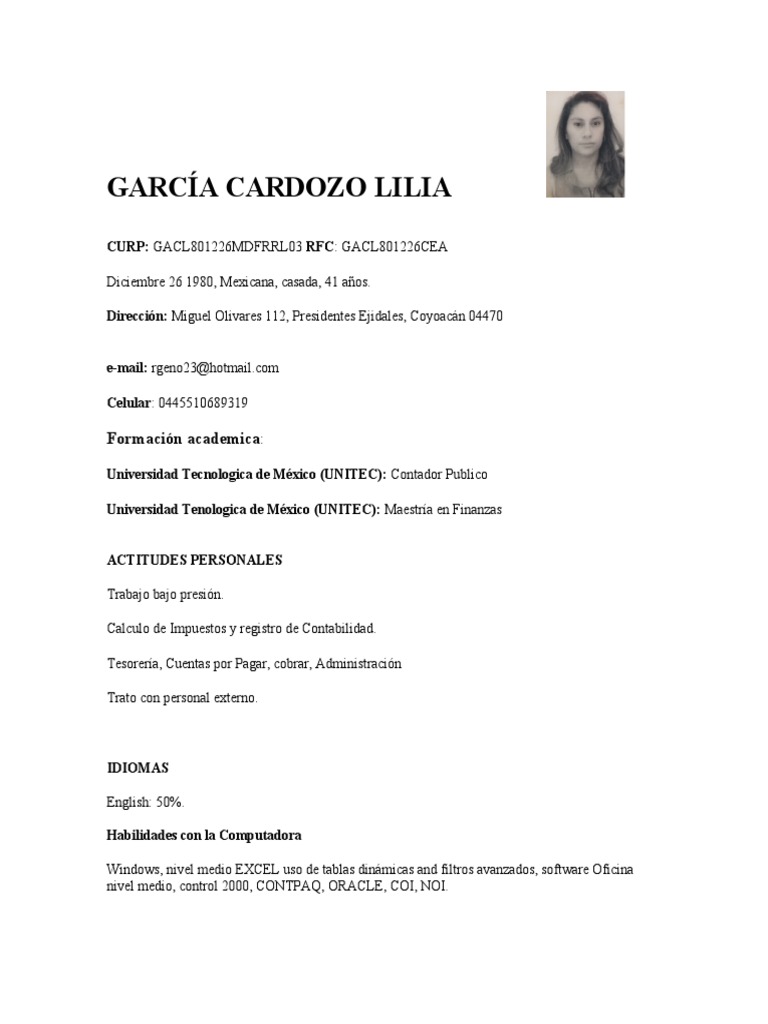 GARCIA CARDOZO LILIA - Docx CURRICULUM | PDF | Contabilidad | México