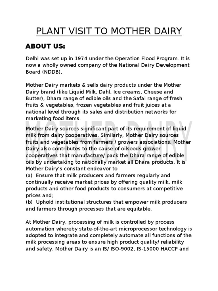 Mother Dairy Plant Visit Overview | PDF | Milk | Butter