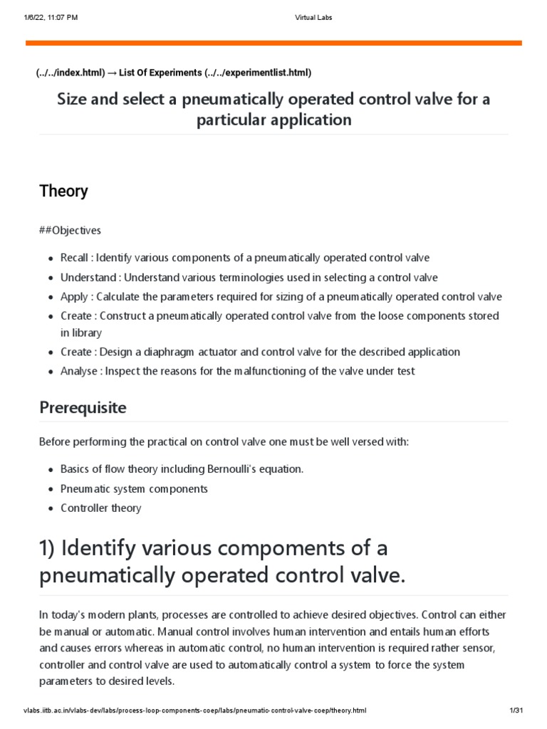 Virtual Labs - Control Valve Sizing | PDF | Valve | Building Engineering