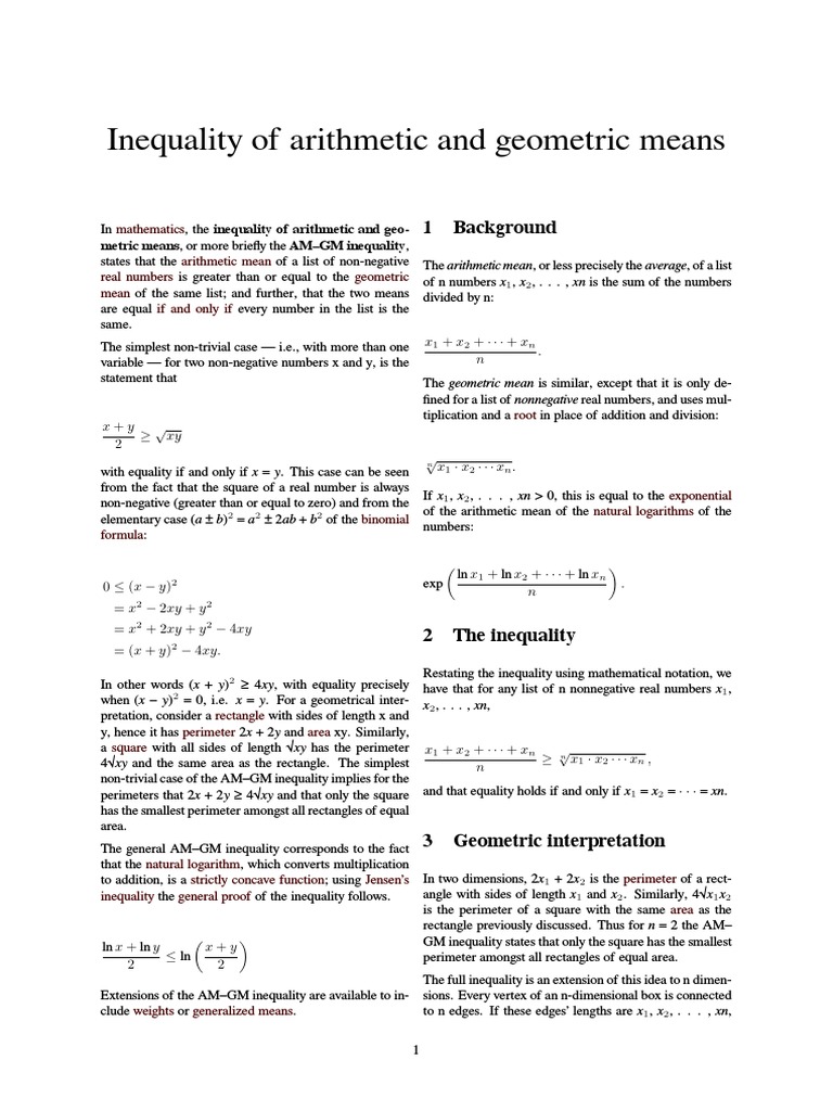 Inequality of Arithmetic and Geometric Means | PDF | Mathematics ...