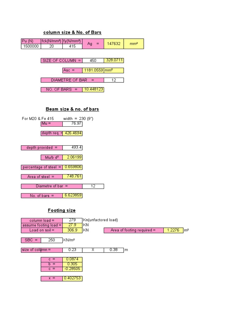 Column, Beam & Footing Size | PDF
