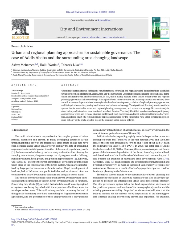 City and Environment Interactions: Asfaw Mohamed, Hailu Worku, Tebarek ...