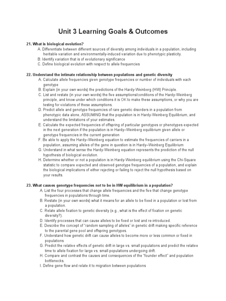 Unit 3 Learning Goals | PDF | Natural Selection | Evolution