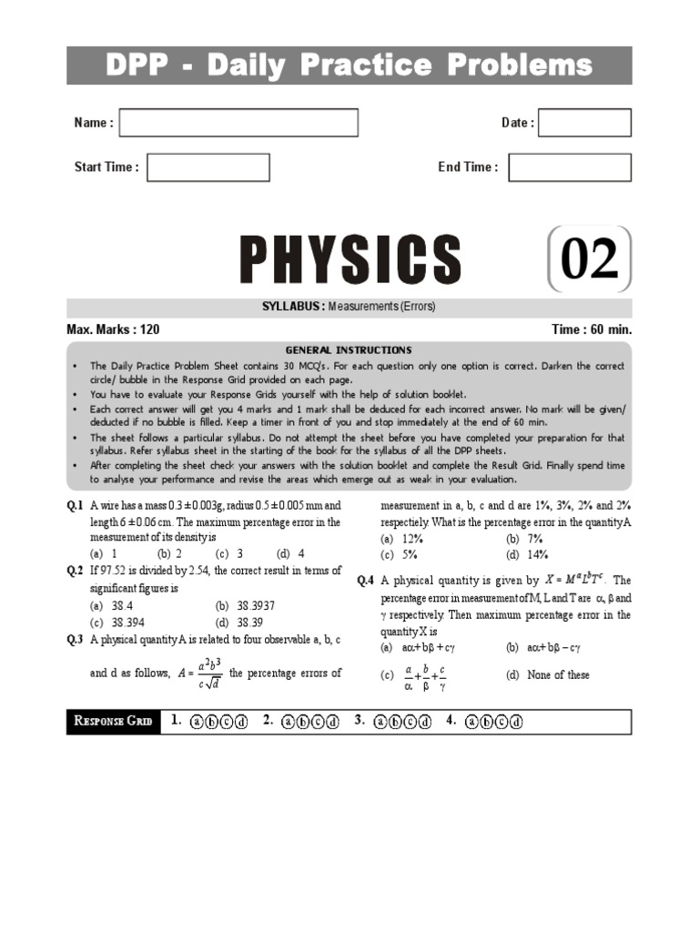 DPP - Daily Practice Problems: Name: Date | PDF | Significant Figures ...