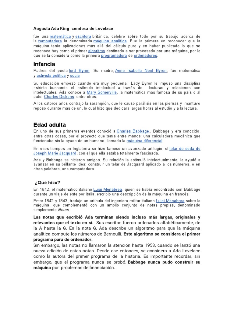 Augusta Ada King | PDF | Informática