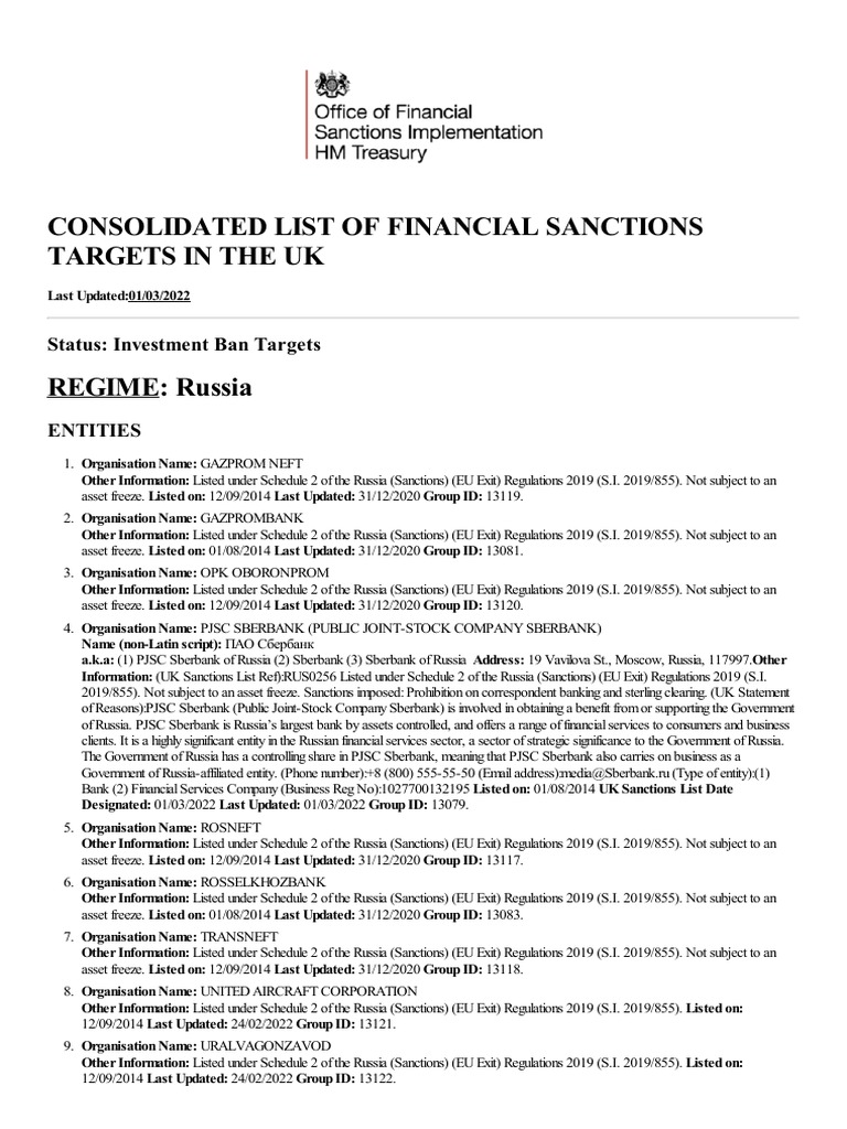 Consoliddated List of Financial Sanctions Target in The Uk. | PDF ...