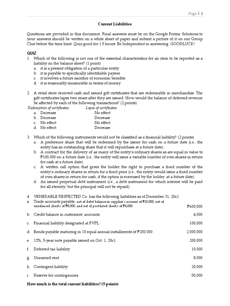 Current Liabilities: Redemption of Certificates Lapse of Certificates ...
