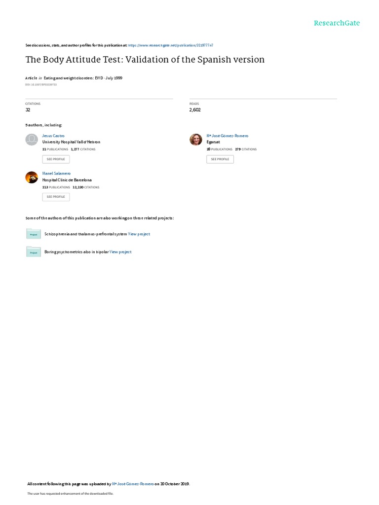 The Body Attitude Test: Validation of The Spanish Version: Eating and ...