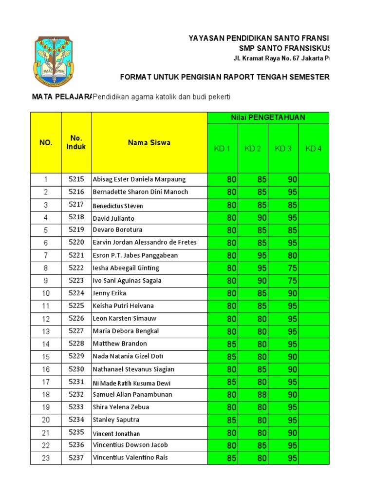 Format Raport SMP Fransiskus | PDF