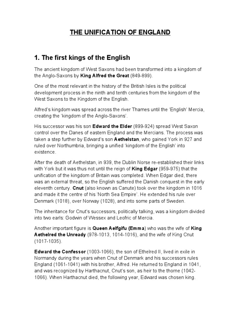 The Unification of England | PDF | Norman Conquest Of England | William ...