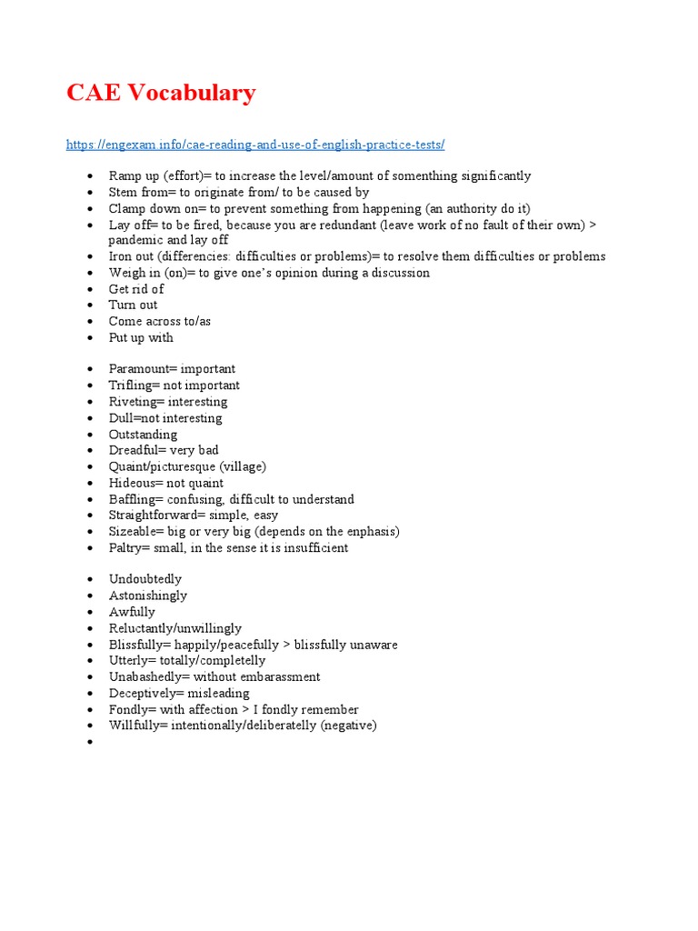 CAE Vocabulary | PDF