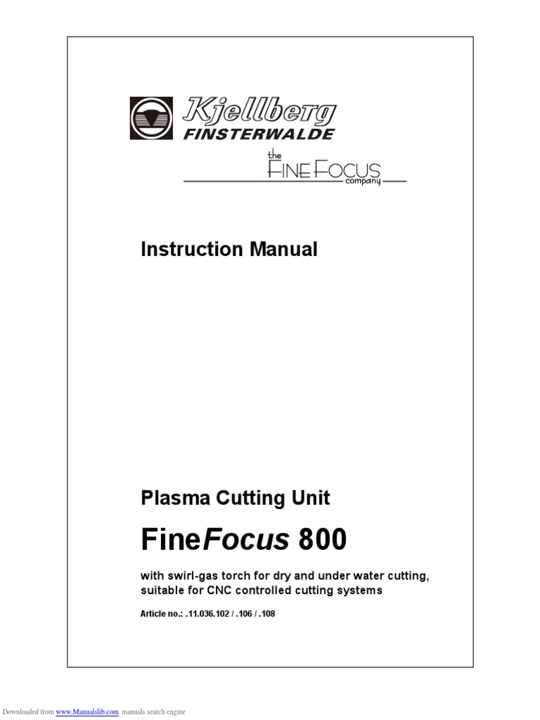 FineFocus 800 Plasma Cutting Manual | PDF | High Voltage | Switch