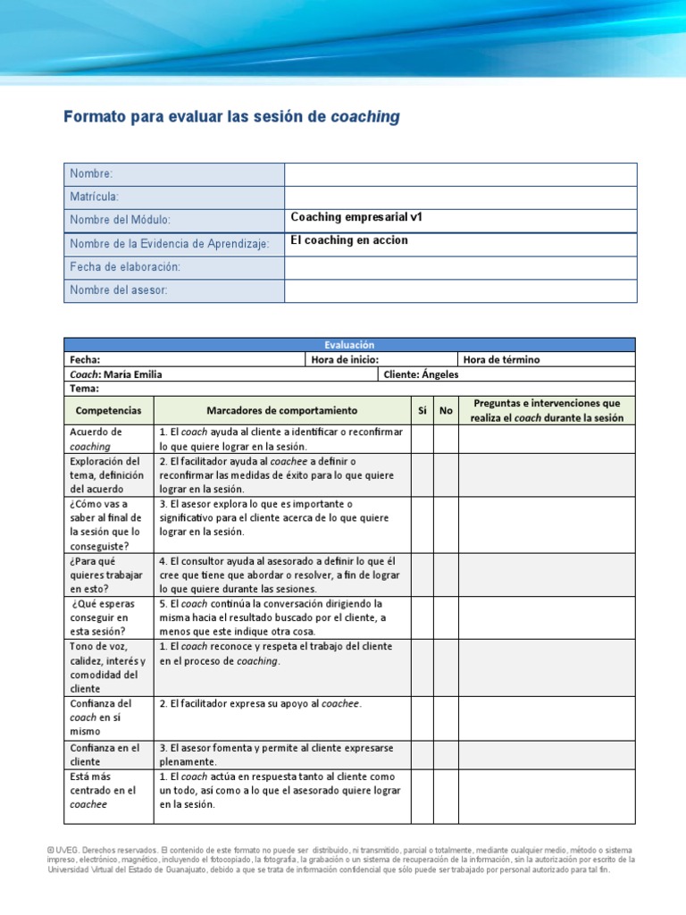 Formato - para Evaluar Seccion de Coaching | PDF | Aprendizaje | Cognición