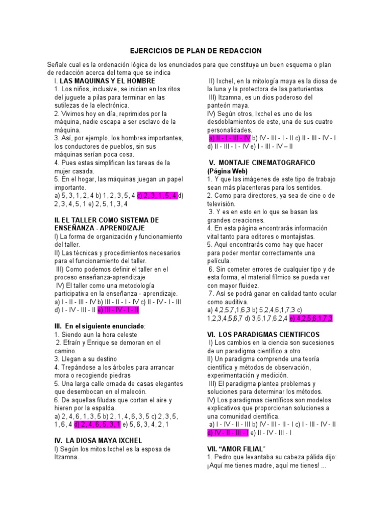 Ejercicios de Plan de Redaccion | PDF
