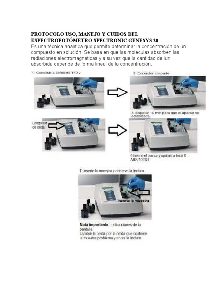 Protocolo Uso Manejo Cuidados Del Espectrofotometro Pdf