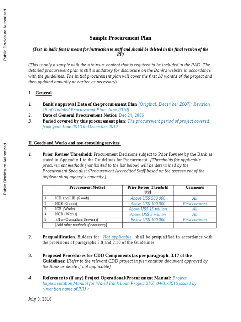 Sample Procurement Plan | PDF | Procurement | Computing