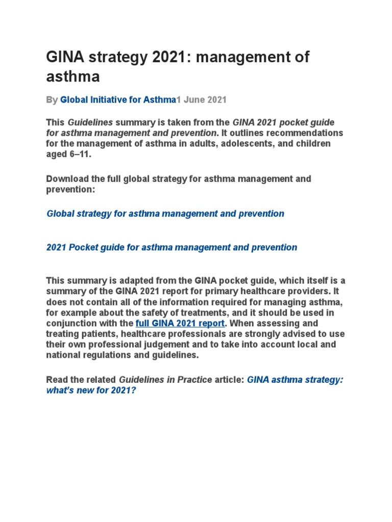 GINA Strategy 2021pocket Guide | PDF | Asthma | Health Care