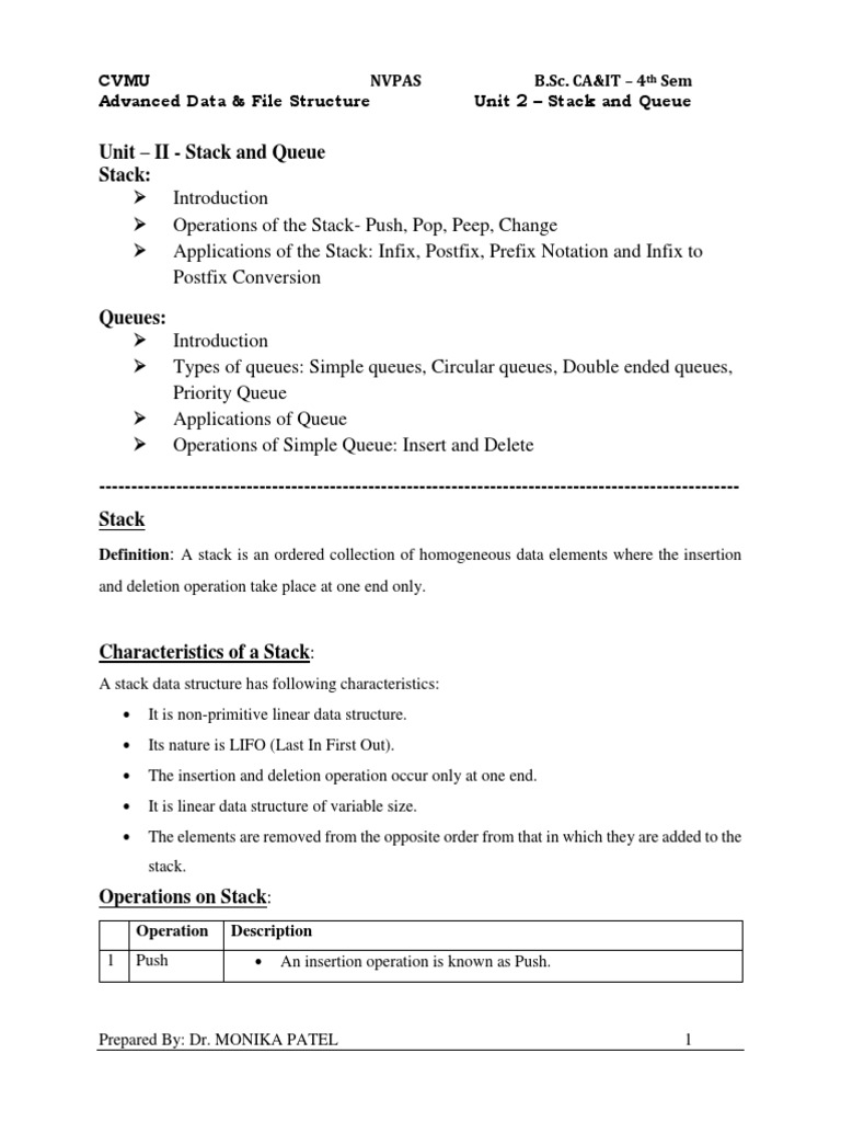 Unit - II - Stack and Queue Stack | PDF | Queue (Abstract Data Type) | Computer Engineering