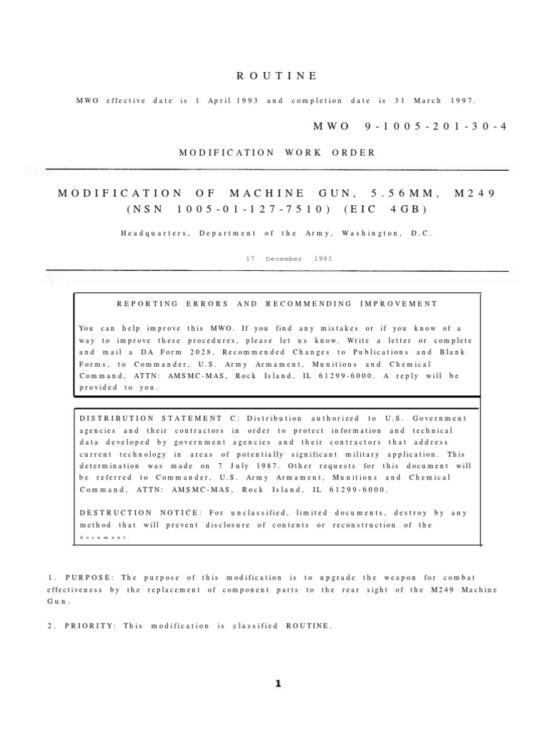 9-1005-201-30-4 M249 Rear Sight | PDF | Projectile Weapons | Screw