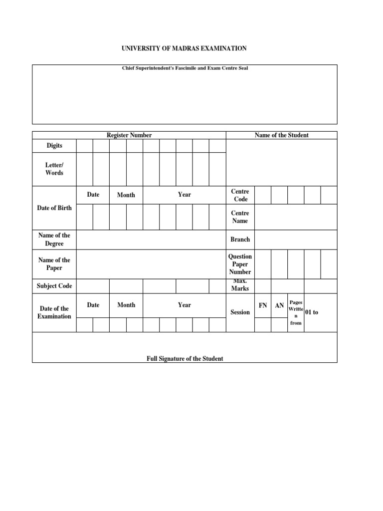 Front Page For Uni Exam-1 | PDF
