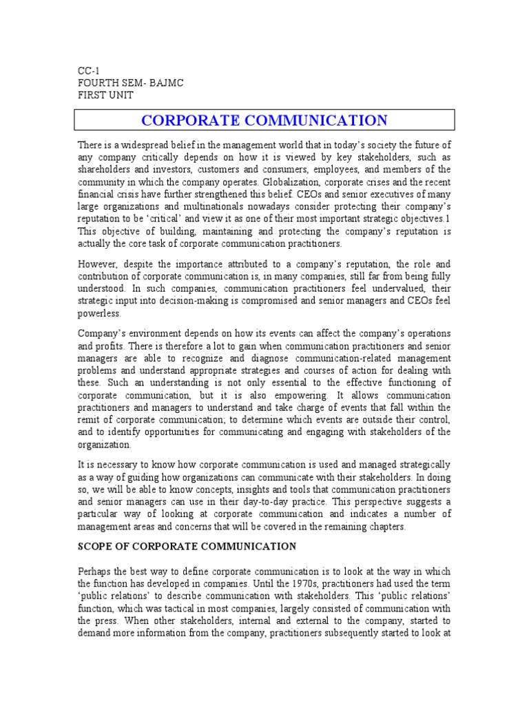 Scope of Corporate Communication | Download Free PDF | Brand ...