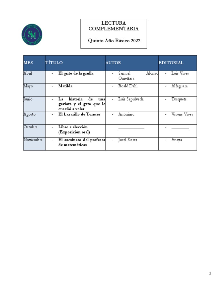5to Básico 2022 - Lectura Complementaria | PDF
