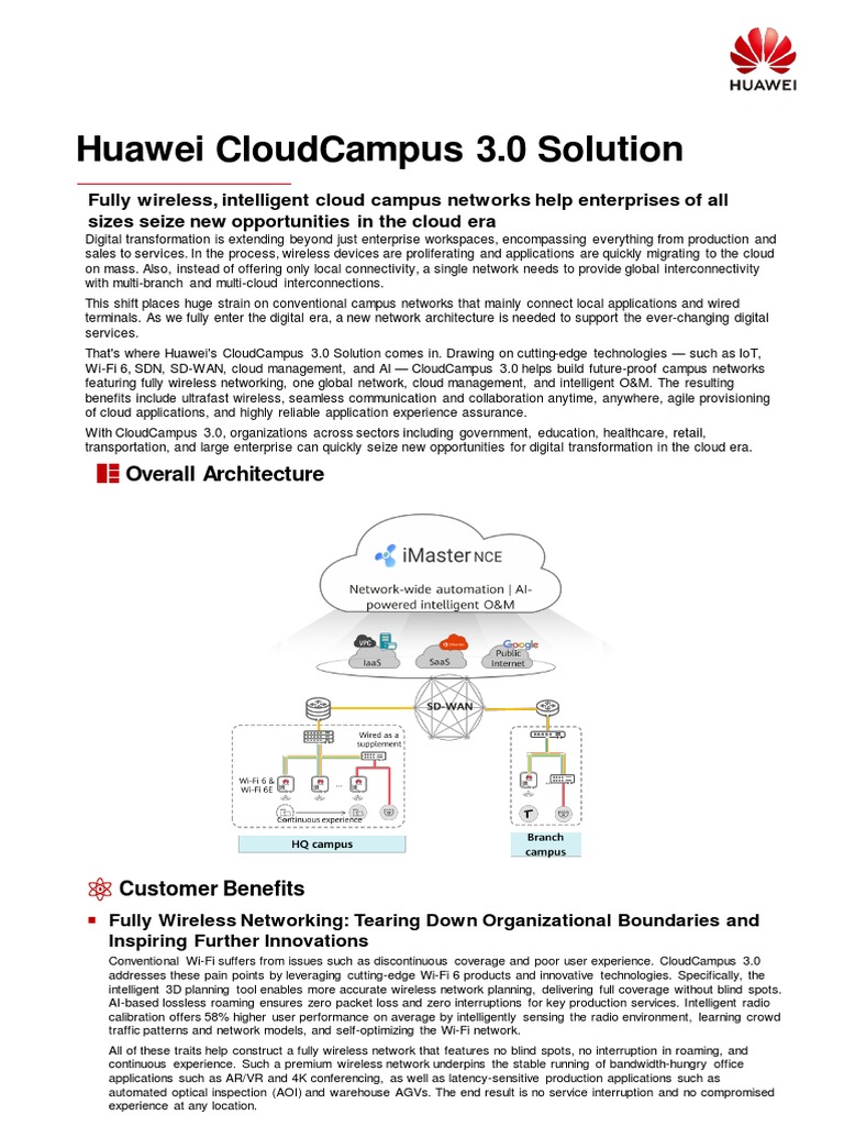 Huawei CloudCampus 3.0 Solution Datasheet | PDF | Computer Network | Cloud Computing