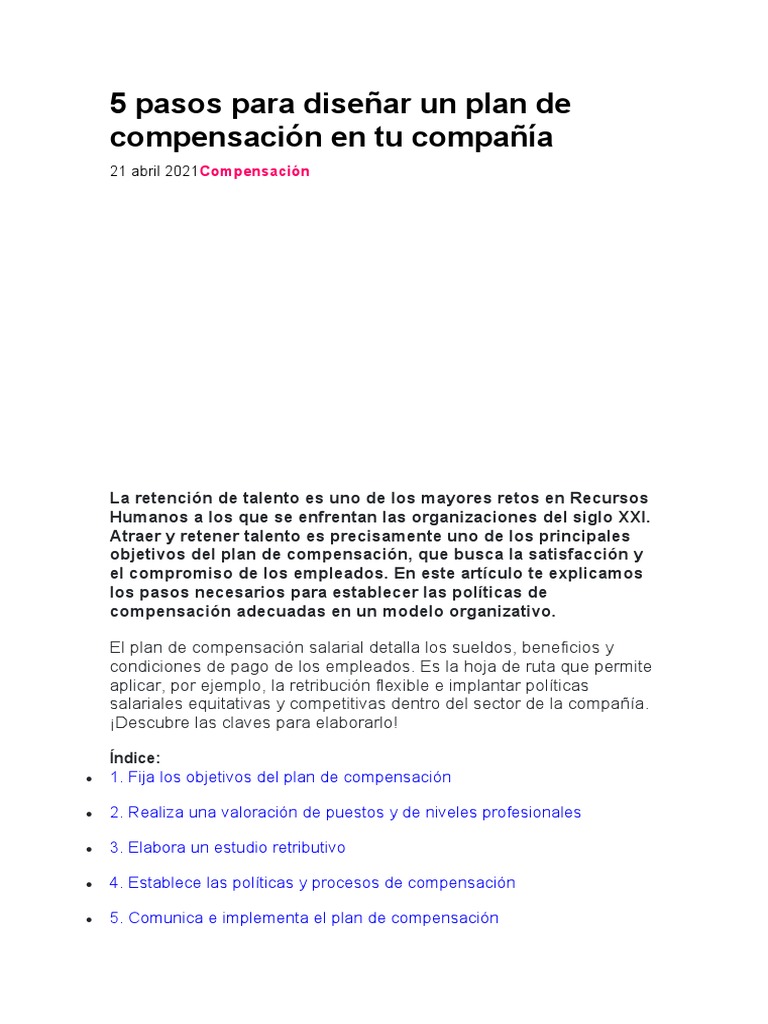 12-NOV-5 Pasos para Diseñar Un Plan de Compensación en Tu Compañía ...