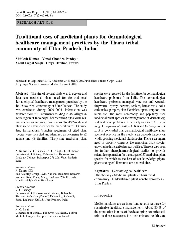 Traditional Uses of Medicinal Plants For Dermatological Healthcare ...