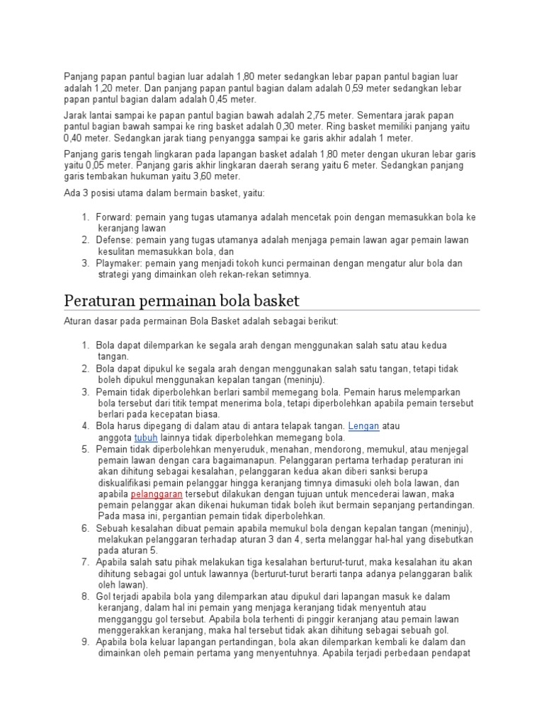 Ukuran dan Aturan Dasar Bola Basket | PDF | Olahraga & Rekreasi