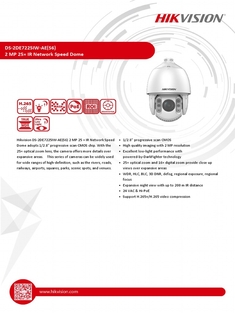 DS-2DE7225IW-AE (S6) 2 MP 25× IR Network Speed Dome | PDF | Camera | Pixel DS-2DE7225IW-AE (S6) 2 MP 25× IR Network Speed Dome | PDF | Camera | Pixel