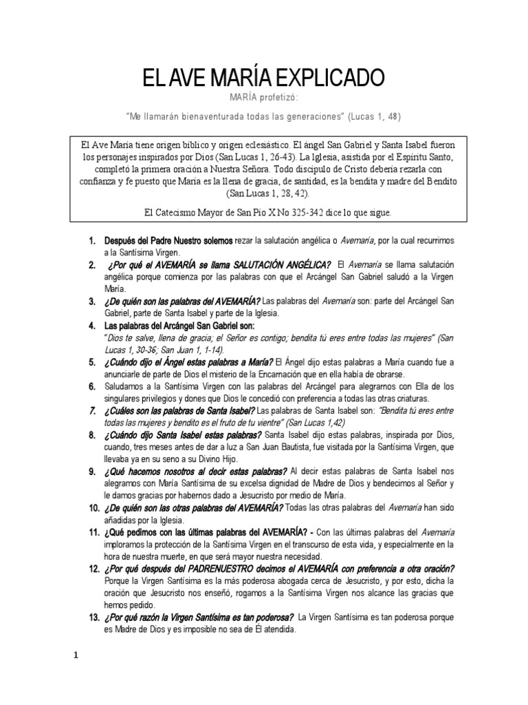 El Ave María Explicado | PDF | María, madre de Jesús | Oración